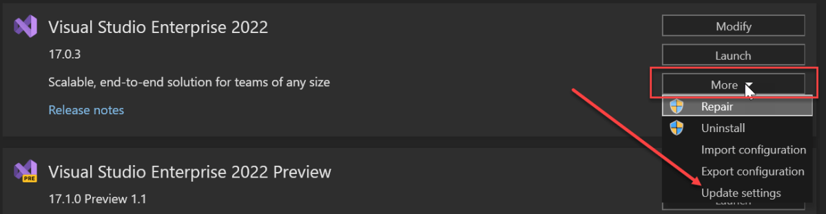 | Visual Studio Installer – Update ChannelsAzure DevOps and Visual ...